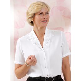 Kurzarmbluse CLASSIC, Damen, Gr. 42, beige (ecru), 100% Polyester, Spitze:100% Polyester, unifarben, Kurzarm, Blusen