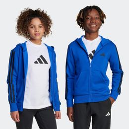 Kapuzensweatshirt adidas Sportswear "J 3S FL FZ HD" Gr. 140, blau (royal blau, schwarz), Kinder, Obermaterial: 55% Baumwolle, 36% Polyester, 9% Viskose, Sweatshirts