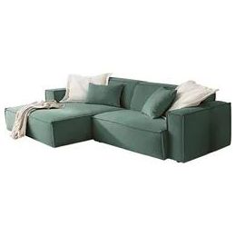 Ecksofa 3C Candy "Matteo in elegant, kubischer Formensprache, bequem, L-Form", grün, B:276cm H:72cm T:168cm, 95% Polyester, 5% Nylon, Sofas, mit auffälliger Kedernaht, Feincord-Bezug, Lounge-Charakter