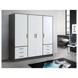 Kleiderschrank FORTE "Jupiter, Made in Europe, mit Schubladen", schwarz (schwarz, weiß), B:207cm H:200cm T:60cm, FSC-zertifizierter Holzwerkstoff, Schränke, Drehtürenschrank, viel Stauraum, 2 Breiten und 4 Farben