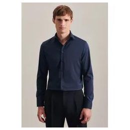 Businesshemd Seidensticker, Herren, Gr. XS (36), normale Ärmellängen, blau (dunkelblau), 93% Polyester 7% Elastan, unifarben, slim fit, Langarm 2-Knopf-Manschette, Hemden, Slim Kentkragen Uni