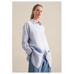 Longbluse Seidensticker "Schwarze Rose", Damen, Gr. S (36), blau (mittelblau), 100% Leinen, unifarben, oversize, ohne Ausschnitt, Blusen, Langarm Kragen Uni