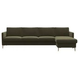 Ecksofa FLEXLUX "Fiore, L-Form, bequem und komfortabel durch hochwertigem Sitzaufbau", grün (moss grün), B:280cm H:85cm T:159cm, Sofas, schmale Armlehnen, Kaltschaum, Füße Alu+ Eiche