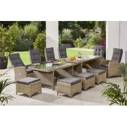 Garten-Essgruppe Konifera "Monaco", grau, Polyrattan, Sitzmöbel-Sets, Gartenmöbel-Set, für 10 Personen Aluminium, Polyrattan, Rückenlehne verstellbar