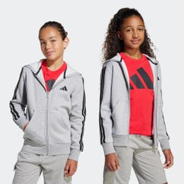 Kapuzensweatshirt adidas Sportswear "J 3S FL FZ HD" Gr. 152, grau (medium grau heather, schwarz), Kinder, Obermaterial: 55% Baumwolle, 36% Polyester, 9% Viskose, Sweatshirts