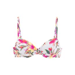 Bügel-Bikini-Top Lascana "Malia", Damen, Gr. 36, Cup B, weiß (weiß bedruckt), Microfaser, Polyamid, Microfaser, bedruckt, floral, Bikini-Oberteile, mit tropischem Print