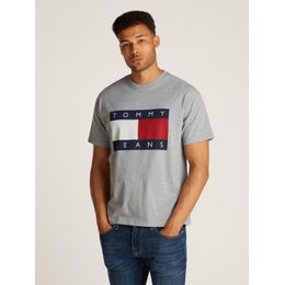 T-Shirt Tommy Jeans "TJM RLX MELANGE BIG FLAG TEE" Gr. L, grau, Herren, Single Jersey, Obermaterial: 100% Baumwolle, meliert, Shirts, mit großem Logo