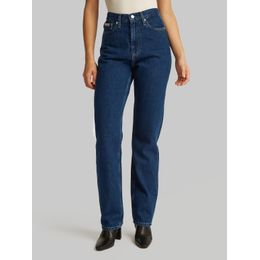 Mom-Jeans Calvin Klein Jeans "HIGH RISE STRAIGHT", Damen, Gr. 25, Länge 32, blau (denim schwarz), Denim/Jeans, Obermaterial: 100% Baumwolle, unifarben, feminin, straight fit, Jeans, leichte Stoned wash Optik, mit Coinpocket