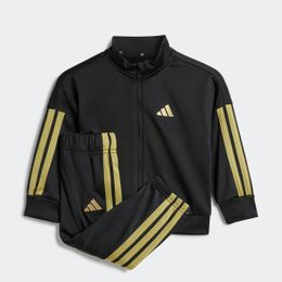 Trainingsanzug adidas Sportswear "I 3S TR TS 205", Kinder, Gr. 80, schwarz (schwarz, gold metallic), Obermaterial: 100% Polyester, sportlich, Sportanzüge