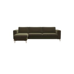 Ecksofa FLEXLUX "Fiore, Sitzaufbau mit hochwertigem Kaltschaum f&uuml;r mehr Sitzkomfort", gr&uuml;n (moss gr&uuml;n), B:262cm H:85cm T:92cm, 100% Polyester, Sofas, Ecksofa, breite Armlehnen, L-Form, F&uuml;&szlig;e Alu+ Eiche