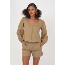 Klassische Bluse FRESHLIONS "Amara" Gr. L, braun, Damen, 100% Leinen, unifarben, Blusen, im klassischen Design