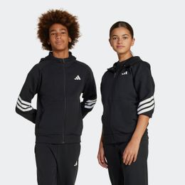 Kapuzensweatshirt adidas Sportswear "J FI 3S FZ HD" Gr. 140, schwarz-weiß (schwarz, weiß), Kinder, Obermaterial: 75% Baumwolle, 25% Polyester, Sweatshirts