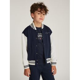 Sweatjacke Tommy Hilfiger "U MINI CORP LOGO BOMBER" Gr. 4 (104), blau (schwarz night navy), Jungen, Sweatware, Obermaterial: 80% Baumwolle, 20% Polyester, colorblocking, Sweatjacken, mit kontrastfarbenen Ärmeln, mit Logodruck