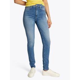 Skinny-fit-Jeans Tommy Jeans "Sylvia High Rise Skinny", Damen, Gr. 26, Länge 30, blau (denim medium), Denim/Jeans, Obermaterial: 92% Baumwolle, 6% Elastomultiester, 2% Elasthan, unifarben, casual, skinny fit knöchellang, Jeans, in Knöchellänge, in blauer Waschung