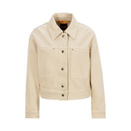 Kurzblazer BOSS Orange "C_Jelt-D" Gr. 40, open beige 287, Damen, Web, Obermaterial: 60% Baumwolle, 38% Lyocell, 2% Elasthan, unifarben, Blazer, im Biker-Style, cropped