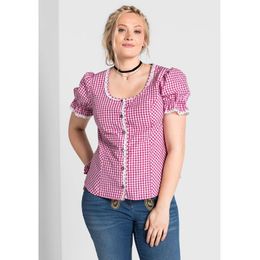 Karobluse sheego "Große Größen", Damen, Gr. 44, pink, Obermaterial: 60% Baumwolle, 40% Polyester;Spitze: 100% Baumwolle, gemustert, feminin, figurbetont kurz, Blusen, im Trachten-Look