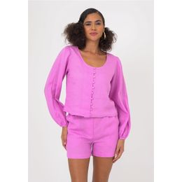 Klassische Bluse FRESHLIONS "Amara" Gr. L, rosa, Damen, 100% Leinen, unifarben, Blusen, im klassischen Design