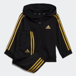 Trainingsanzug adidas Sportswear "ESSENTIALS SHINY HOODED" Gr. 74, schwarz (schwarz, gold metallic), Kinder, Obermaterial: 100% Polyester, clean, Sportanzüge, für Babys und Kleinkinder