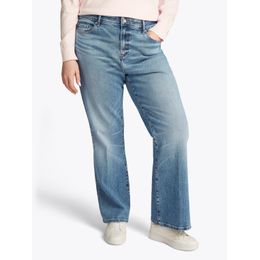 Bootcut-Jeans Tommy Hilfiger Curve "CRV BOOTCUT RW TOBY", Damen, Gr. 52, N-Gr, toby, Denim/Jeans, Obermaterial: 95% Baumwolle, 3% Elastomultiester, 2% Elasthan, unifarben, casual, bootcut fit knöchelfrei, Jeans, in Großen Größen, Tommy Jeans Logo-Badge, stoned wash Optik