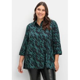 Longbluse sheego "Große Größen" Gr. 40, schwarz (schwarz gemustert), Damen, Obermaterial: 100% Lyocell (TENCEL), gemustert, Blusen, in schwingender A-Linie