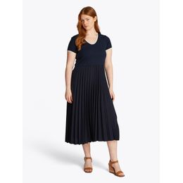 Blusenkleid Tommy Hilfiger Curve "CRV CONTRAST SOFT V-NK DRESS", Damen, Gr. 46, N-Gr, blau (schwarz night navy), Web, Obermaterial: 96% Baumwolle, 4% Elasthan, unifarben, casual, A-Linie, tiefer Rundhals, Kurzarm abgerundeter Saum kontrastfarben, Kleider, in Großen Größen, mit tiefem Rundausschnitt