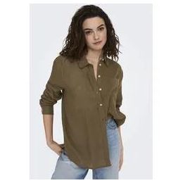 Longbluse Only "ONLTOKYO L/S LINEN BLEND SHIRT" Gr. S (36), braun (cub), Damen, Web, Obermaterial: 55% Leinen, 45% Viskose, unifarben, Blusen, mit Leinen