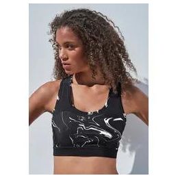 Funktionsshirt Lascana ACTIVE "Black Marble" Gr. 32/34, schwarz (schwarz, marmoriert), Damen, Obermaterial: 85% Polyester, 15% Elasthan. Einsatz: 90% Polyamid, 10% Elasthan, gemustert, Shirts, Sporttop mit Racerback und Mesh