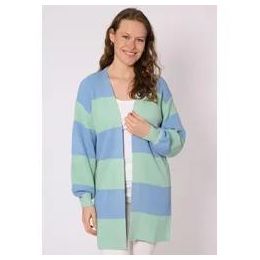 Cardigan ZwillingSHERZ ""Katja"", Damen, blau (hellblau mint), Strick, Obermaterial: 70% Polyacryl, 30% Wolle, colorblocking, modisch, bequem ca. Mitte Oberschenkel, V-Ausschnitt, Langarm Rippstrickbündchen, Strickjacken, mit Wollanteil