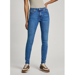 Skinny-fit-Jeans Pepe Jeans "SKINNY JEANS MW", Damen, Gr. 27, Länge 32, blau (medium blau wiser wash), Denim/Jeans, Obermaterial: 84% Baumwolle, 15% Polyester, 1% Elasthan, casual, skinny fit, Jeans, in verschiedenen Waschungen