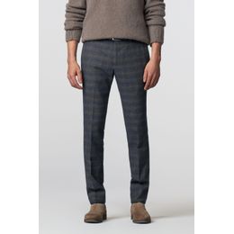 Chinos MEYER "Bonn" Gr. 26, Normalgrößen, blau (blaugrau), Herren, 54% Baumwolle;24% Polyester;20% Schurwolle;2% Elasthan, kariert, Hosen, mit Ziersteppung und Knopf