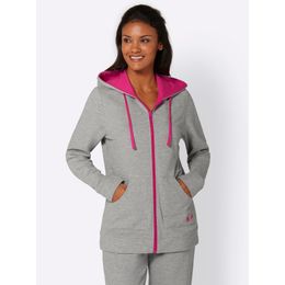 Langjacke feel good, Damen, Gr. 40/42, grau (grau, pink), 60% Baumwolle, 40% Polyester, unifarben, Jacken Langjacke