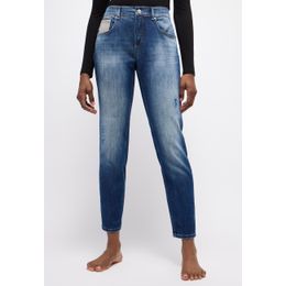 5-Pocket-Jeans Angels "LIZ BELT", Damen, Gr. 38, Länge 30, blau (mid blau u), Denim/Jeans, Obermaterial: 91% Baumwolle, 6% Polyester, 3% Elasthan, unifarben, casual, relaxed fit lang, Jeans, mit Gürtel