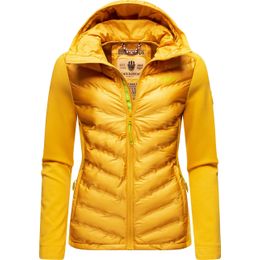 Outdoorjacke Navahoo "Nimm Mich Mit", Damen, Gr. M (38), gelb, Obermaterial: 100% Polyester; Obermaterial Ärmel: 68% Viskose, 27% Polyamid, 5% Elasthan; Futter: 100% Polyester; Wattierung: 100% Polyester, sportlich, figurbetont hüftlang, Langarm Ärmel ohne Ärmelschlitz Umschlagsaum mit innenliegendem Gummizug, Jacken, stylische Übergangsjacke mit Kapuze