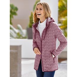 Kapuzenfleecejacke Casual Looks, Damen, Gr. 42, weiß (bordeaux, weiß, gemustert), 100% Polyester, gemustert, mehrfarbig, bedruckt, Langarm, Jacken