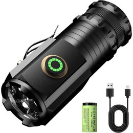 LED Taschenlampe Mini extrem hell, 5000 Lumen, wiederaufladbar, 5 Leuchtmodi, kleine Taschenlampe mit Magneten und langer Betriebsdauer, 3 x starke