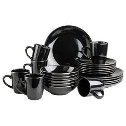 Mäser Kombiservice MÄSER "Geschirr-Set, Service Metallic Rim", schwarz, 24 tlg., Steinzeug, Geschirr-Sets, messingfarben schimernden Umrandung, 24 Teile, für 6 Personen