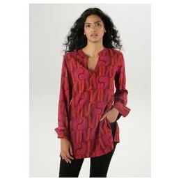 Longbluse Aniston SELECTED, Damen, Gr. 36, rot (dunkelrot, rot, fuchsia), Web, Obermaterial: 100% Viskose, bedruckt, gemustert, modisch, lässig geschnitten Po-bedeckend, V-Ausschnitt, Blusen, mit asymmetrischem Saum und extra langen Manschetten