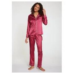 Pyjama s.Oliver Gr. 44, lila (beere), Damen, Satin, Obermaterial: 95% Polyester, 5% Elasthan, unifarben, Homewear-Sets, mit Schlafmaske