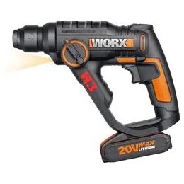 Akku-Bohrhammer WORX "WX390", bunt (schwarz, orange), B:7,6mm H:22,2mm L:25,9mm, Bohrmaschinen, 3-In-1, pneumatisches Hammerwerk, inkl. Akku & Ladegerät