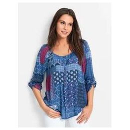 Longbluse Inspirationen, Damen, Gr. 40, royalblau, malve, gemustert, 100% Viskose, gemustert, Rundhals, Blusen