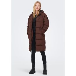 Steppmantel Only "ONLAMANDA LONG PUFFER COAT" Gr. XS (34), braun (chestnut), Damen, Web, Obermaterial: 100% Polyester. Futter: 100% Polyester. Wattierung: 100% Polyester, unifarben, Mäntel, mit Kapuze