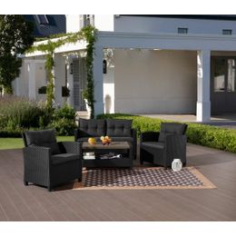 Gartenlounge-Set Konifera "St. Tropez", schwarz, Polyrattan, Sitzmöbel-Sets, Gartenmöbel-Set, Polyrattan, Stahl, Ablage unter dem Tisch, Balkonset, Loungeset