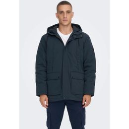 Only & Sons Langjacke ONLY & SONS "ONSJAYDEN PARKA NOOS OTW VD", Herren, Gr. XS (44), blau (schwarz navy), Web, Obermaterial: 100% Polyester. Futter: 100% Polyester. Wattierung: 100% Polyester, unifarben, modisch, Langarm gerader Abschluss, Jacken