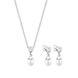 Elli Schmuckset &raquo;Zirkonia S&uuml;&szlig;wasserzuchtperlen Wei&szlig; 925 Sterling Silber&laquo; () Wei&szlig; + wei&szlig; onesize Schmuckset f&uuml;r Damen mit Zirkonia und zart...