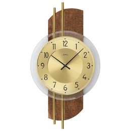 AMS Wanduhr »9413« Quarz, Holz, Metall, Wohnzimmer, Esszimmer, Küche, Arbeitszimmer, Büro, Flur braun-goldfarben Moderne Wanduhr