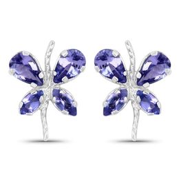 VIRA JEWELS Paar Ohrstecker »Silber 925 rhodiniert Schmetterling-Motiv mit echtem Tansanit« weiß + violett one-size Edle Damen-Ohrringe aus echtem...
