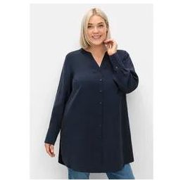 Longbluse sheego "Große Größen" Gr. 56, blau (marine), Damen, Obermaterial: 86% Modal, 14% Polyester, unifarben, Blusen, mit Raffung am Rückenteil