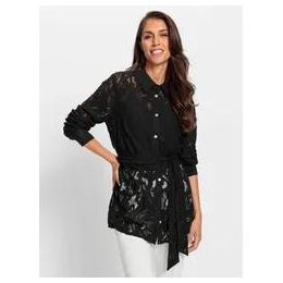 Longbluse Heine Gr. 34, schwarz, Damen, 48% Baumwolle, 47% Polyamid, 5% Elasthan, unifarben, Blusen