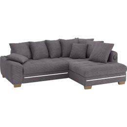 Ecksofa MR. COUCH, B:243cm H:88cm T:190cm, grau, Stripes (92% Polyester / 8% Nylon), Wohnzimmer, Sofas, "Nikita II, L-Form", mit Kaltschaum, RGB-LED,