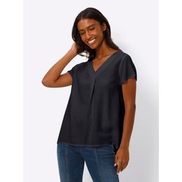 Heine Damen Kurzarmbluse, schwarz, Gr. 40, unifarben, 55% Leinen, 45% Viskose, Blusen